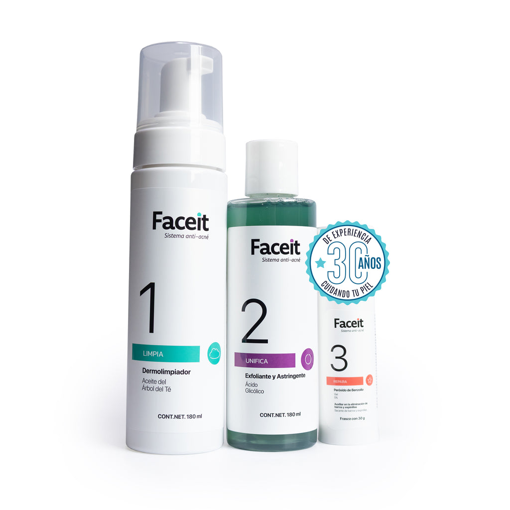 Faceit Kit Facial Antiacné de 3 Pasos | Limpiador, Tónico Exfoliante y ...